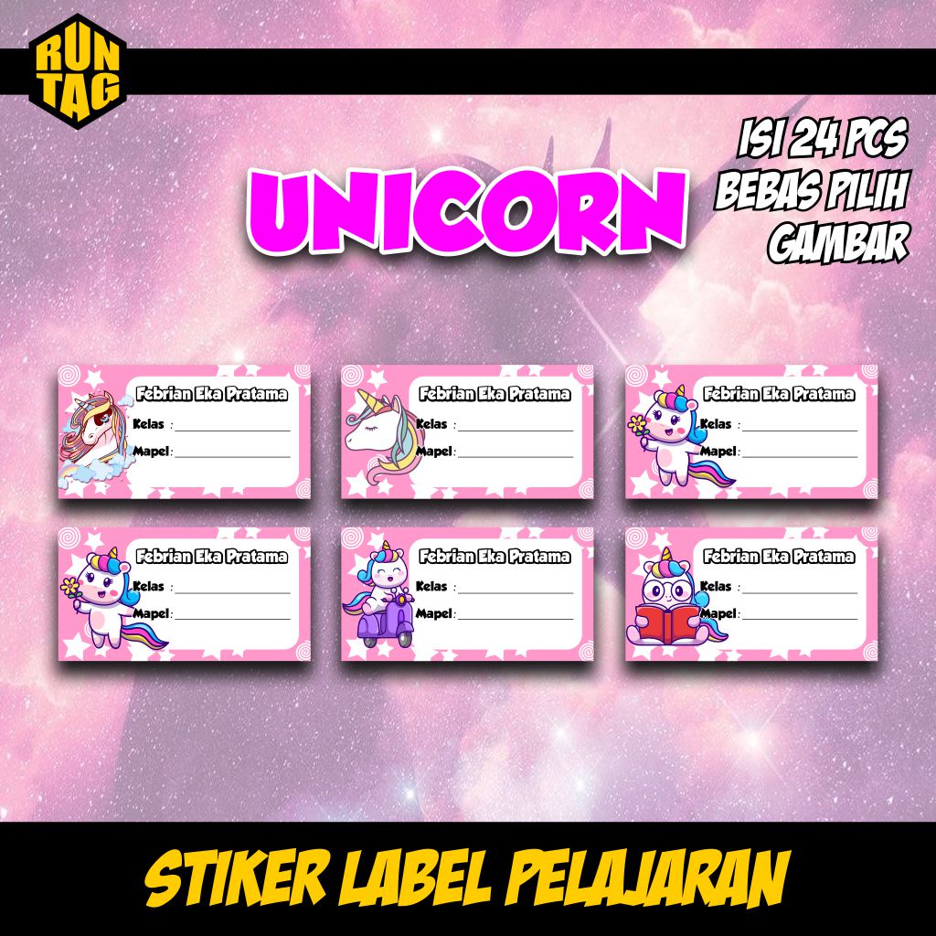 Jual stiker label mata pelajaran buku sekolah custom unicorn | Shopee ...