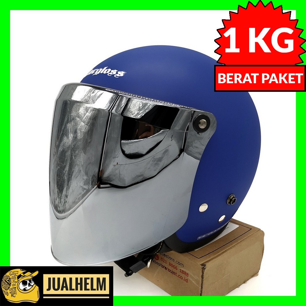 Jual Helm Cargloss Retro Police Blue Doff + Kaca Snail Silver | Shopee ...