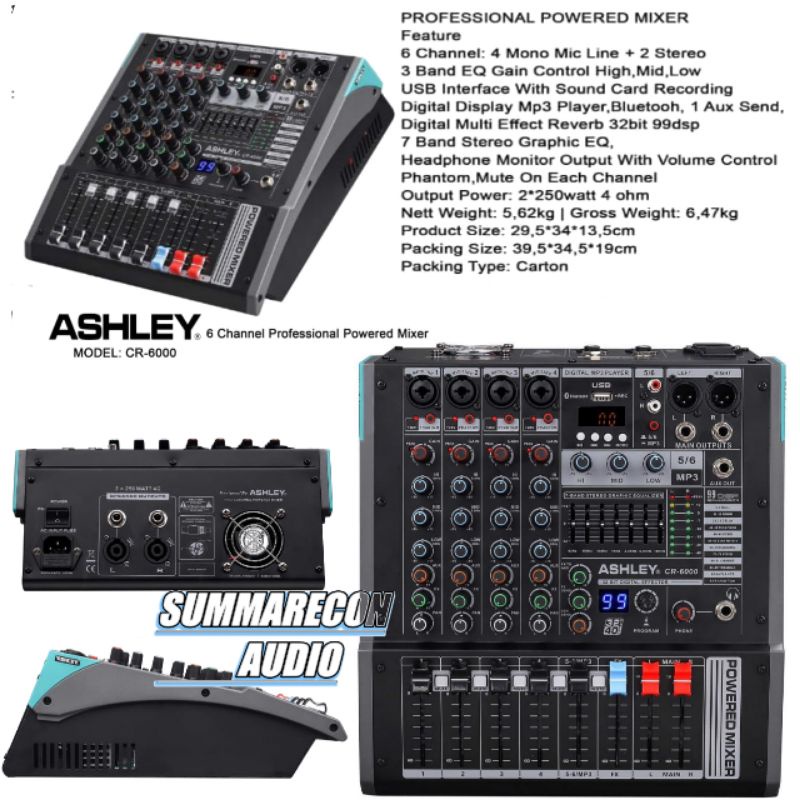 Jual Power Mixer Ashley Professional CR 6000 Original Bluetooth Mixer 6 ...