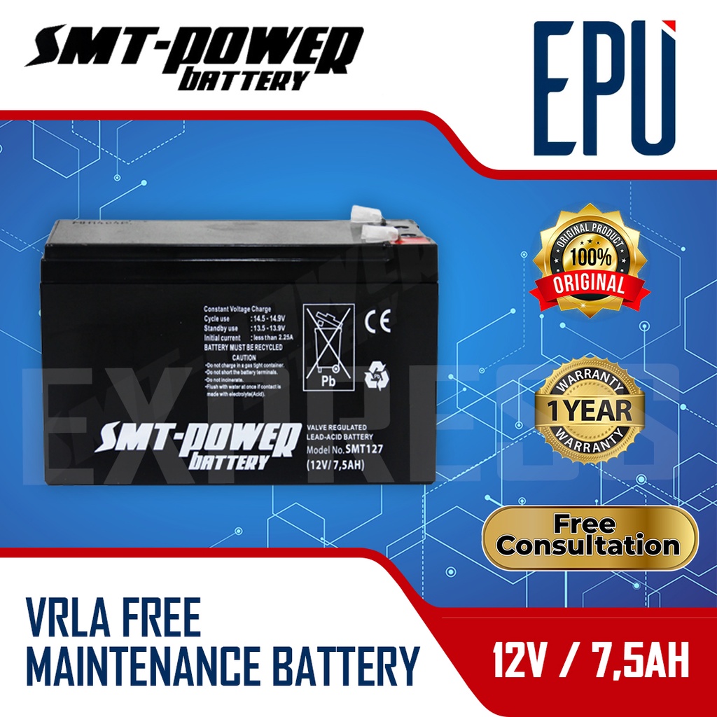 Jual Aki UPS SMT Samoto 12v 7.5ah 7ah - Baterai UPS Aki Kering Battery ...