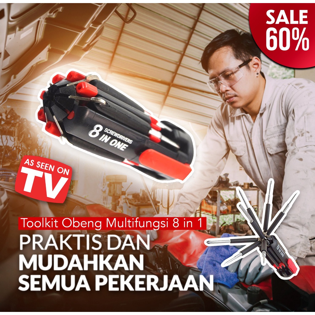 Jual Obeng 8 in 1 Dengan LED - Screwdriver Set Lipat Kembang Pipih ...