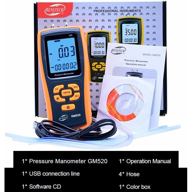Jual Air Pressure Gauge Benetech GM520 Digital Manometer GM-520 Tester ...