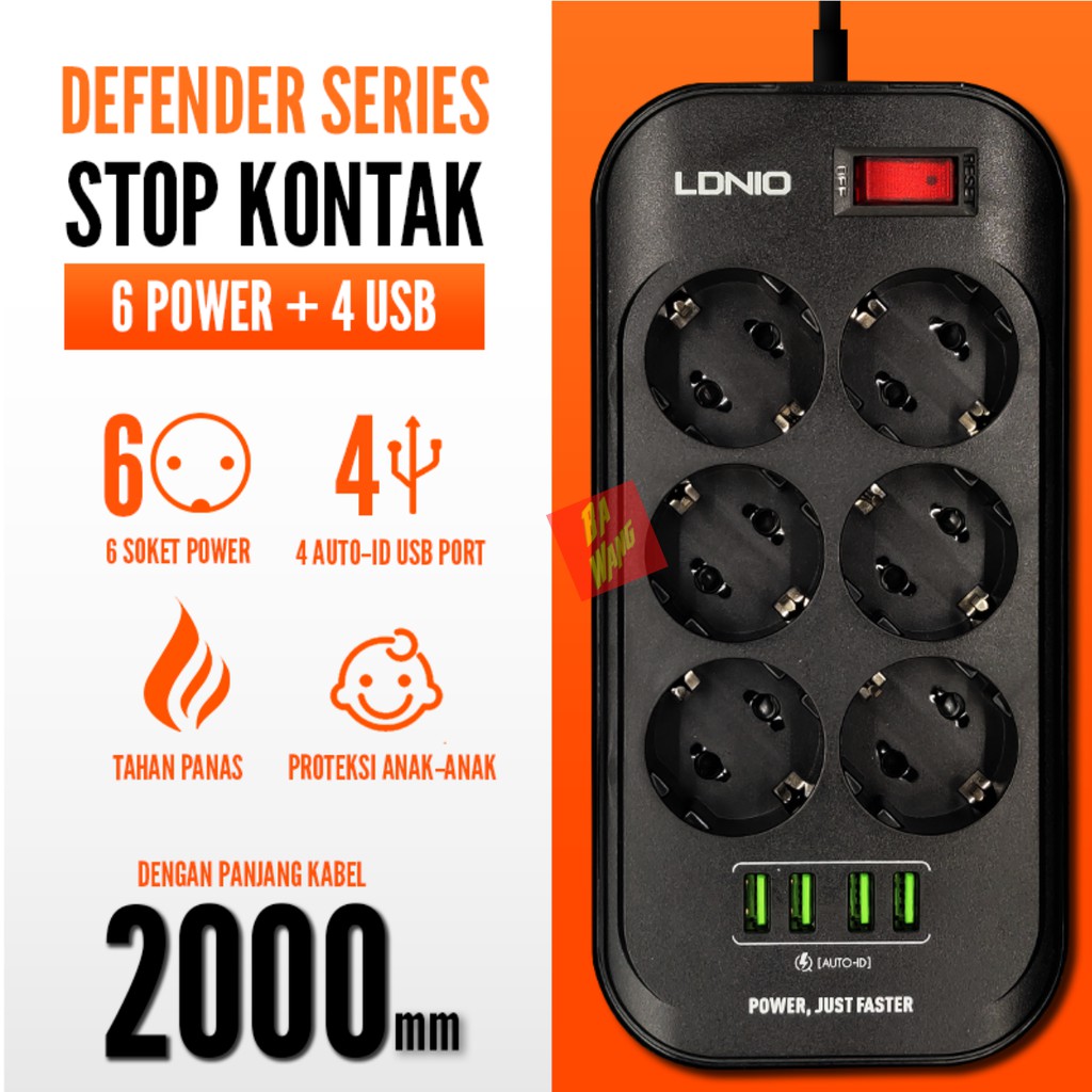 Jual Stop Kontak Colokan Listrik 6 Power Strip Socket 4 USB Charger Kabel | Shopee Indonesia