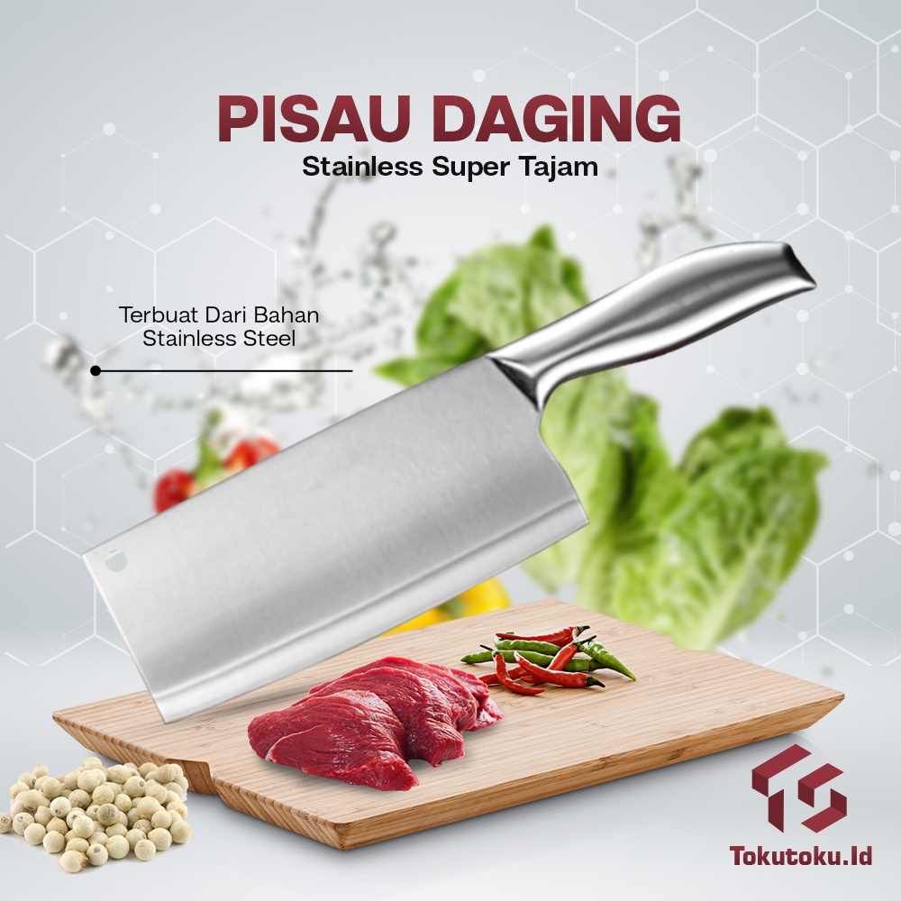 Jual Pisau Cincang Daging Pisau Golok Dapur Stainless Super Tajam ...