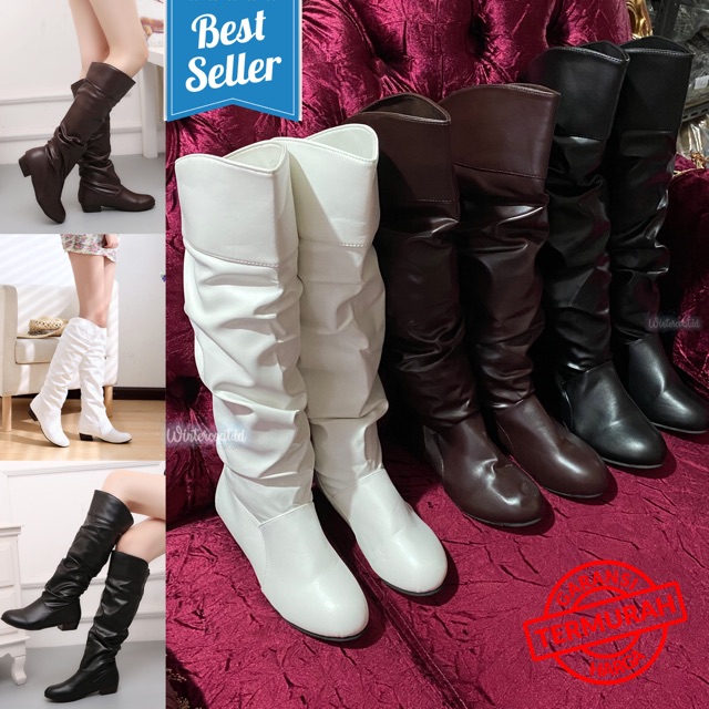 Jual Leather High Knee Boots Diana sepatu kulit panjang overknee winter ...