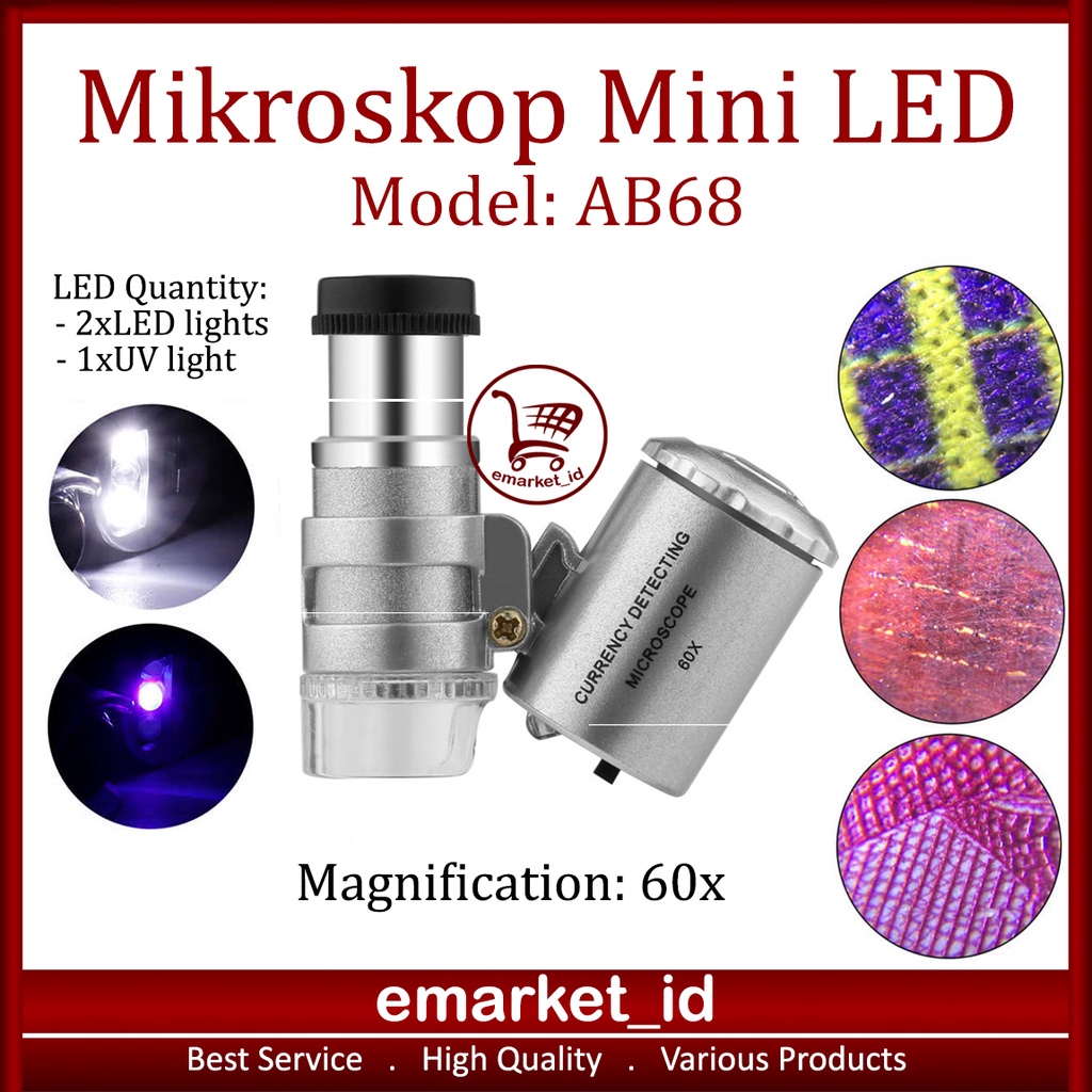 Jual Mikroskop Saku Mini 60x AB68 / Microscope Portable LED Currency ...