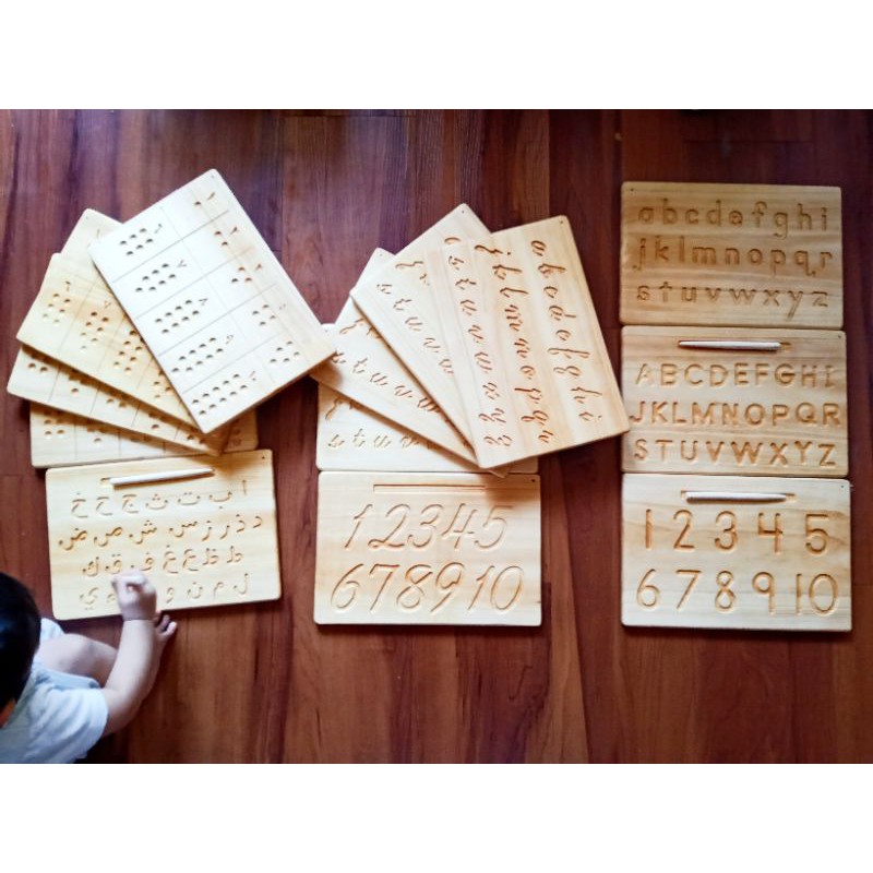 Jual WOODEN STENCIL TRACING BOARD PAPAN LATIHAN BELAJAR MENULIS Mainan ...