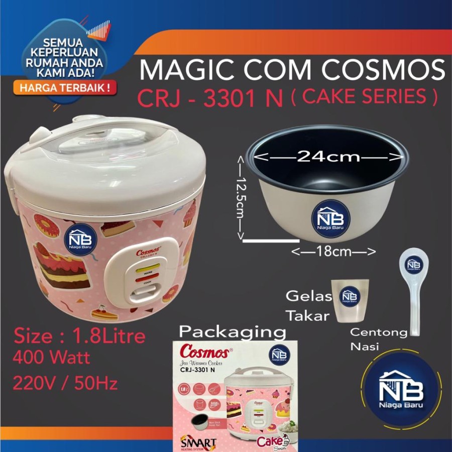 Jual Rice Cooker Cosmos Crj-3301 N 1.8 Liter Magic Com cosmos 3301 Cake ...