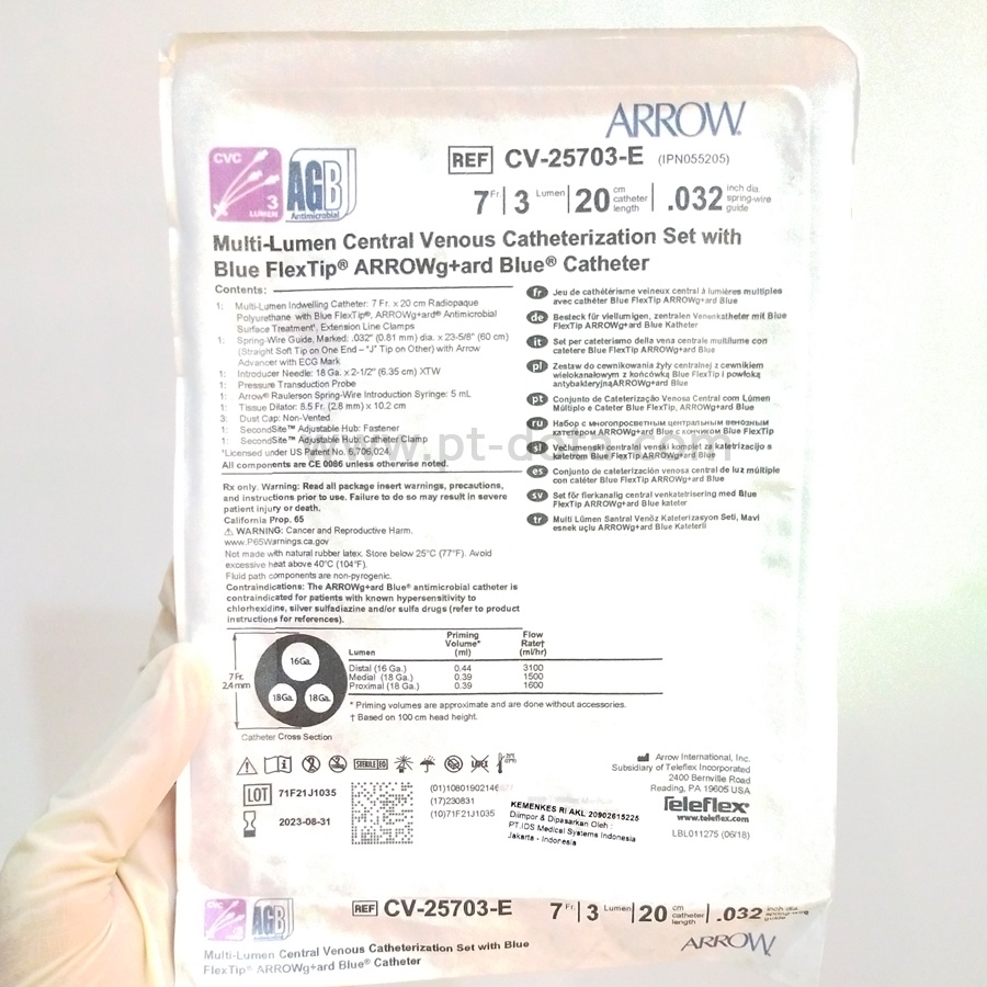 Jual ARROW Central Venous Catheter (CVC Set) Triple Lumen 7FR x 20cm ...