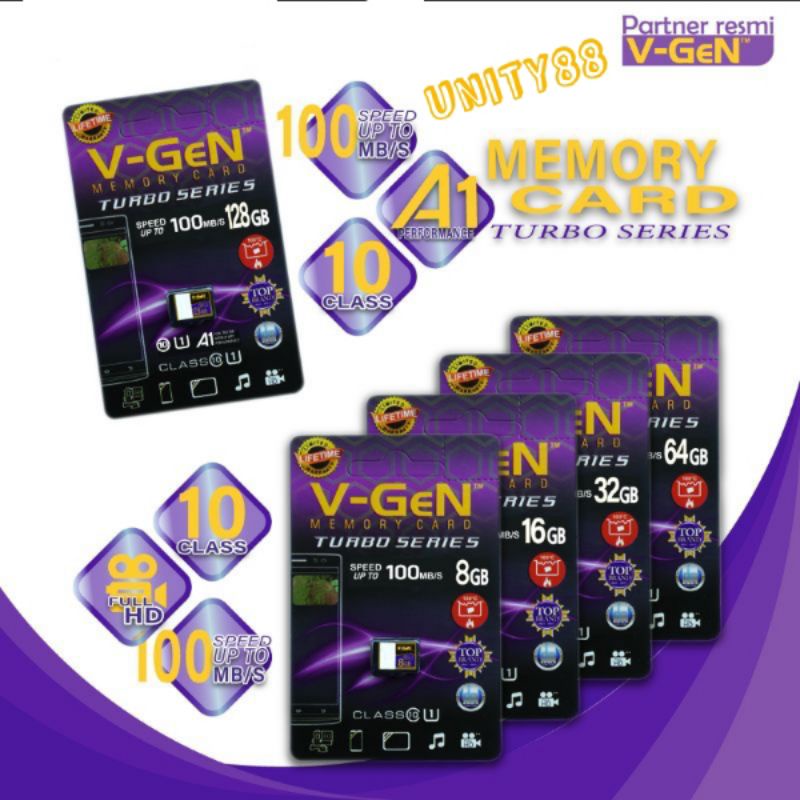 Jual V-gen Micro SD Vgen 128GB 64GB 32GB 16GB 8GB A1 Class 10 TURBO SERIES Memory Card ORIGINAL ...