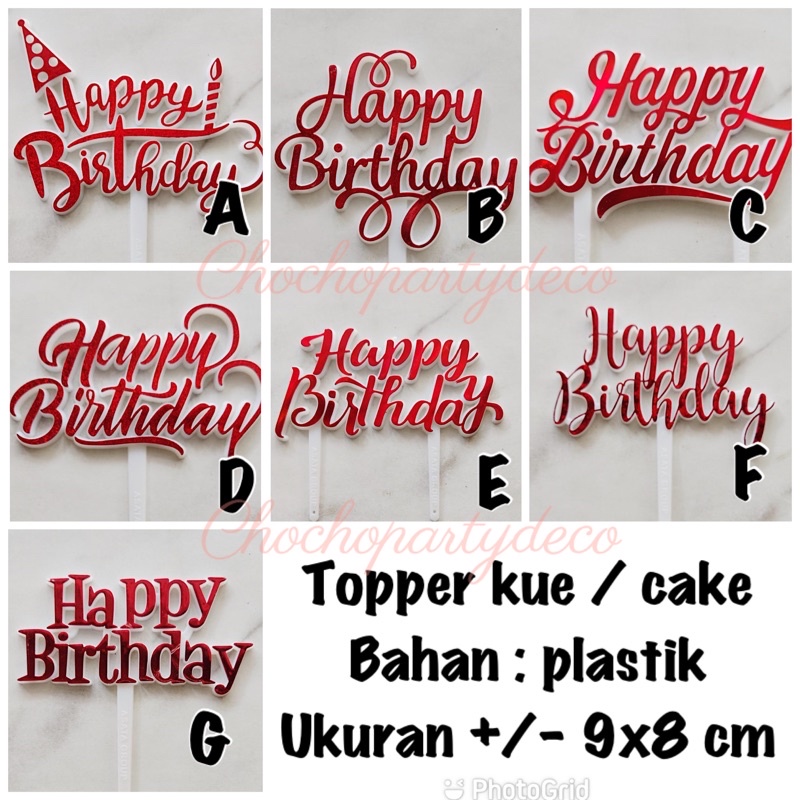 Jual (1pc) Topper HBD kecil RED Topper plastik happy birthday MERAH ...