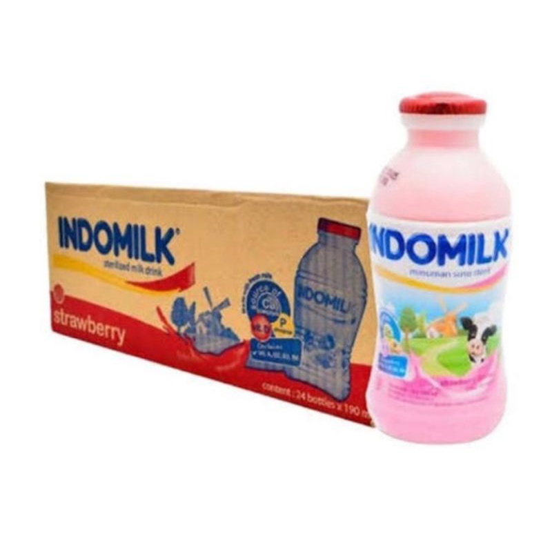 Jual SUSU INDOMILK BOTOL 190 ML X 24 SUSU UHT COKELAT | STROBERI | Shopee Indonesia