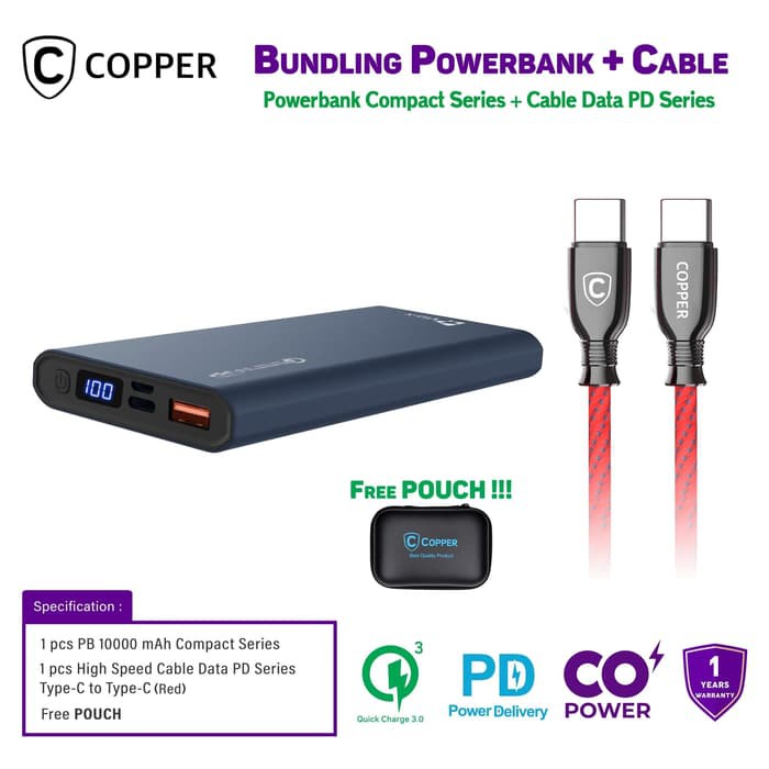 Jual Bundling Powerbank Compact Series+Kabel Data PD Type C to ...