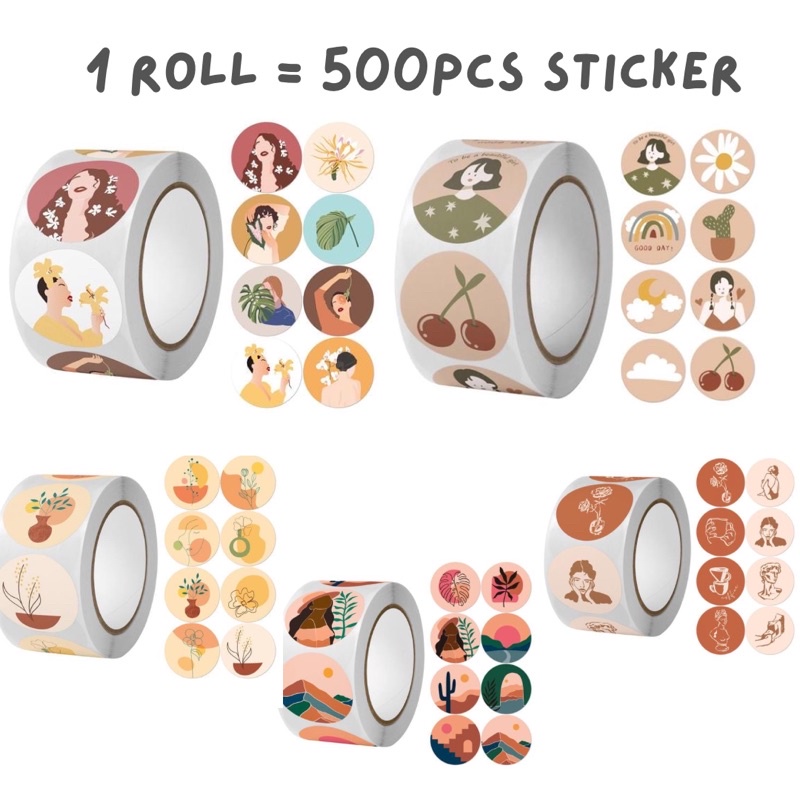 Jual 1 Roll 500pcs Sticker Bulat Aesthetic || Sticker Aesthetic Sticker ...