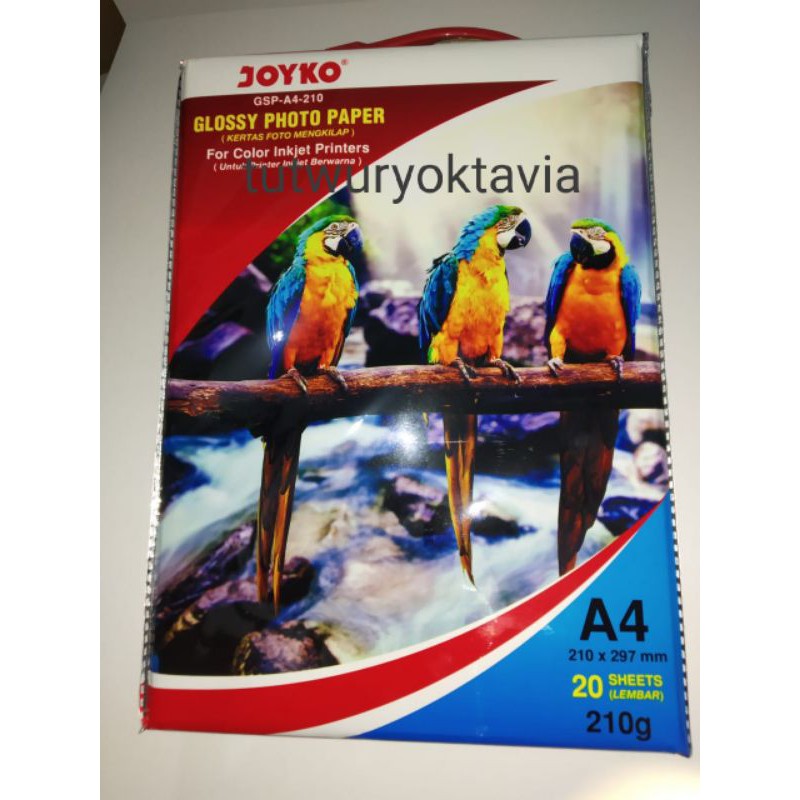 Jual kertas foto joyko 210 GSM A4 isi 20 lembar/glossy photo paper ...