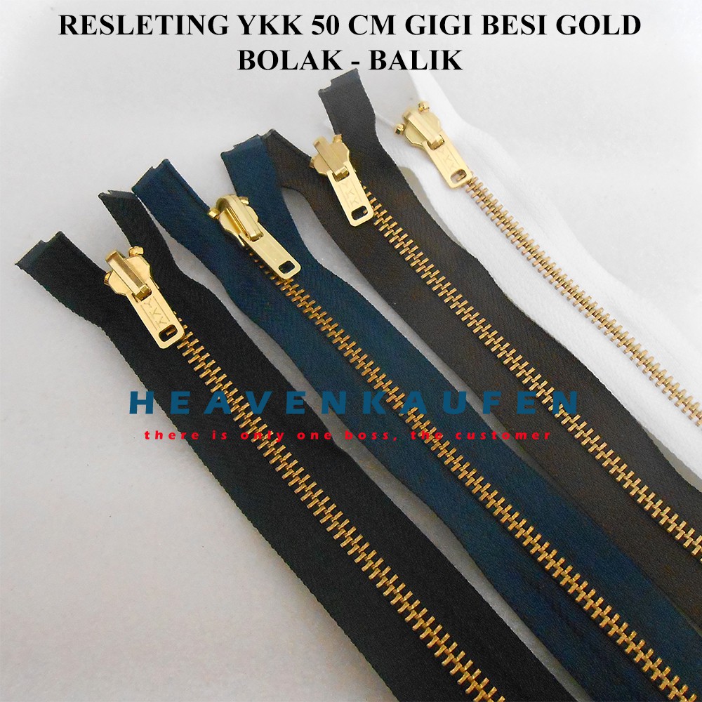 Jual Resleting YKK besi 20" inchi 50 cm gold bolak balik Gigi emas zipper jaket open end buka ...