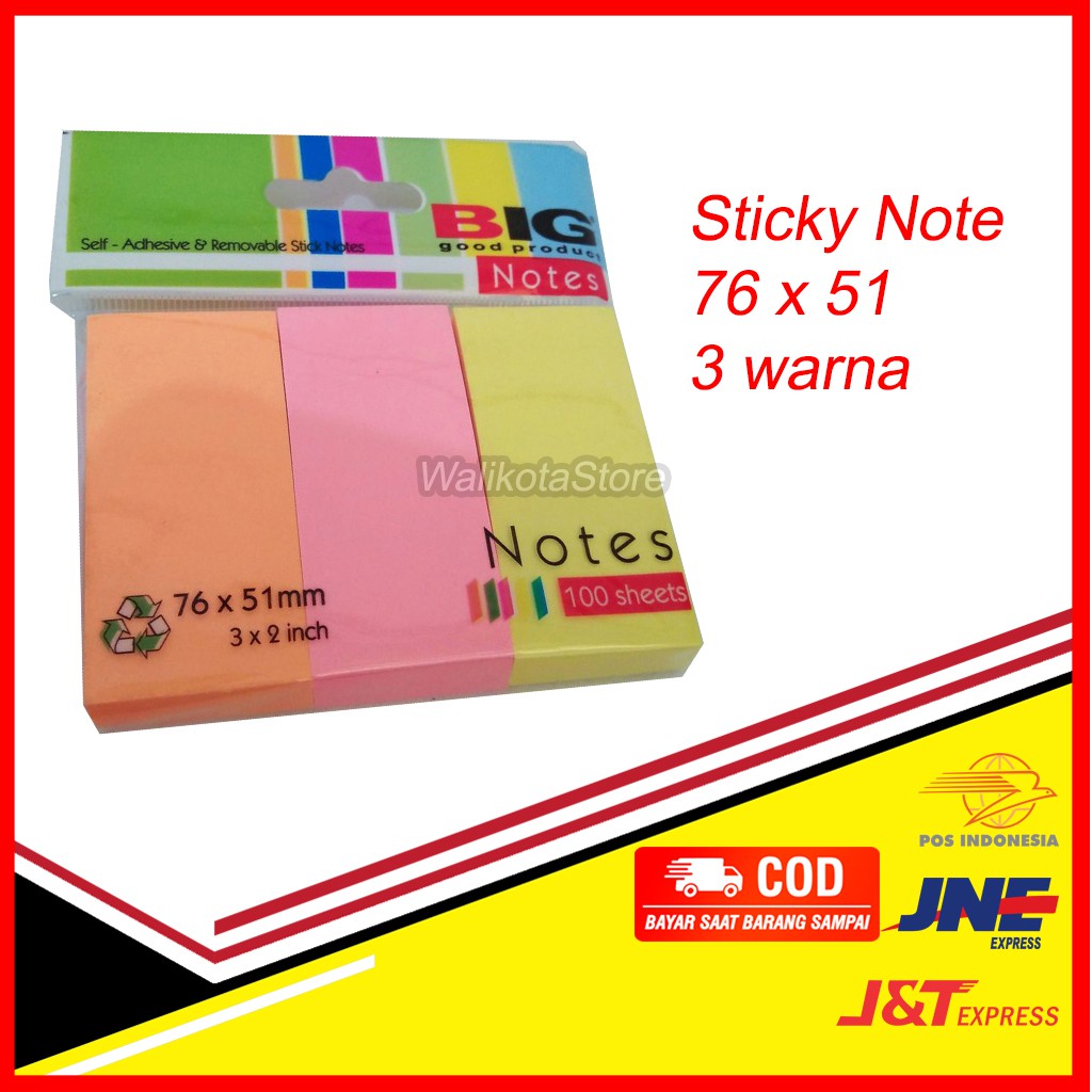 Jual Sticky Note Catatan Tempel Serbaguna Ukuran 76mm x 76mm dan 76mm x ...