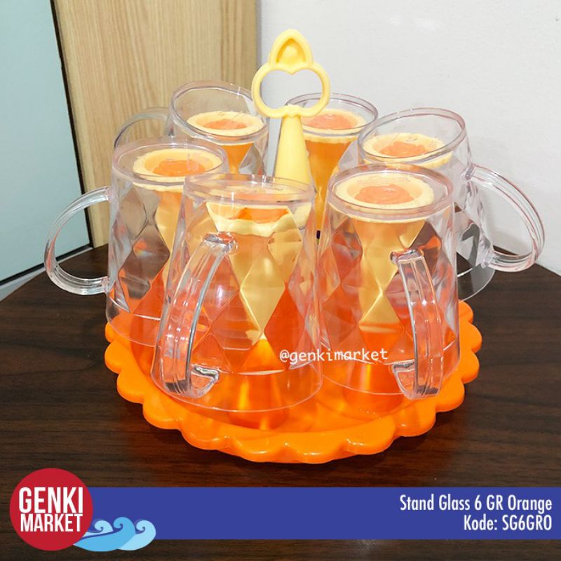 Jual Tempat Gelas Berdiri Motif mawar cantik Isi 6 / Stand Glass plastic 6 tiang | Shopee Indonesia