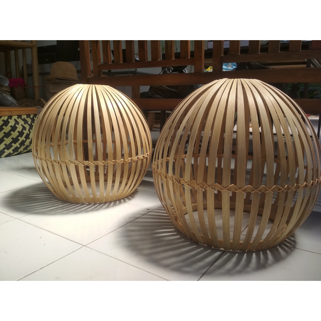 Jual Kap lampu tempat lampu lampion bambu bulat non anyaman | Shopee ...