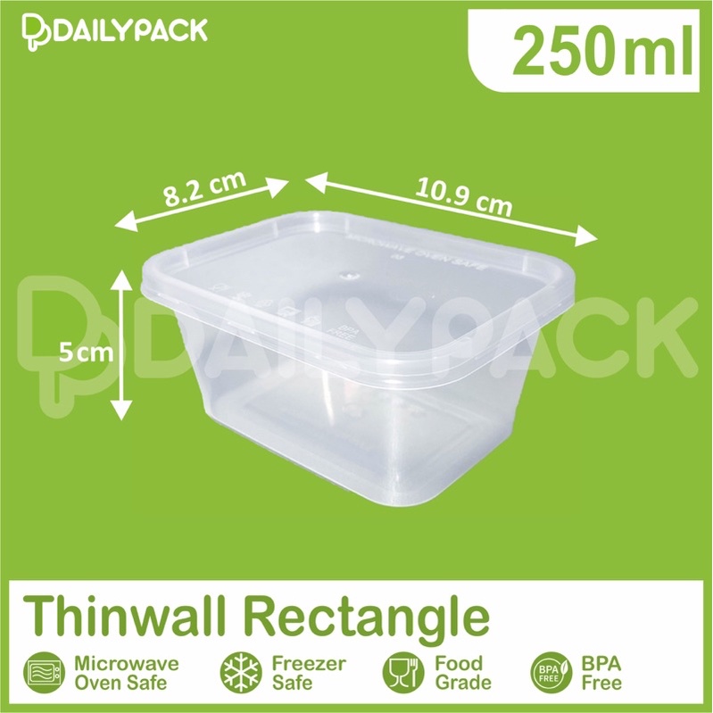 Jual Thinwall RECTANGLE 250 ml / PERSEGI PANJANG / Food Container / Kotak Makan Plastik / Wadah ...