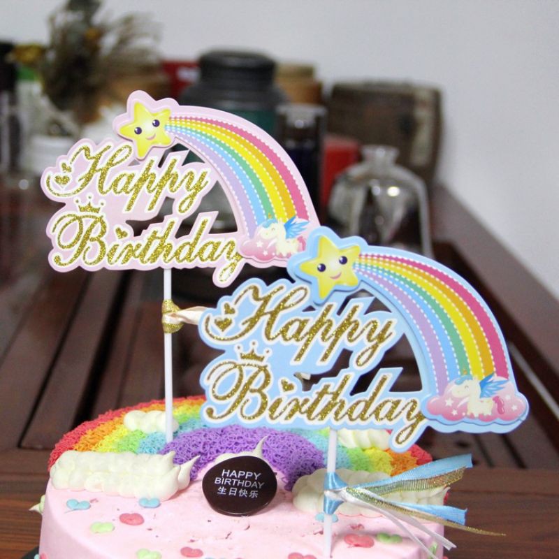 Jual Cake Topper / Topper Kue HBD / Happy Birthday Rainbow Star Unicorn ...