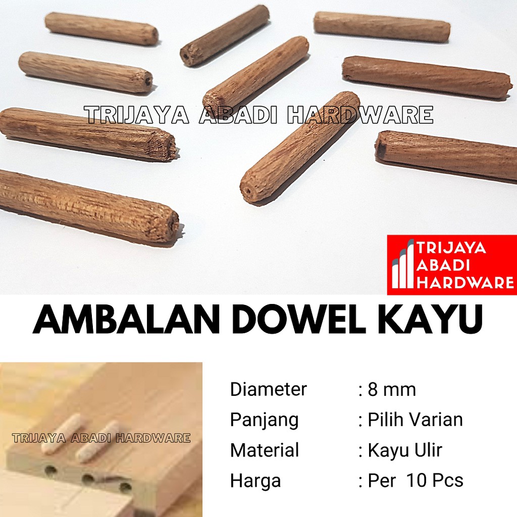 Jual 10 x Dowel Kayu 8 x 30 mm / 40 mm / 50 mm - Pen Pasak Paku Kayu ...