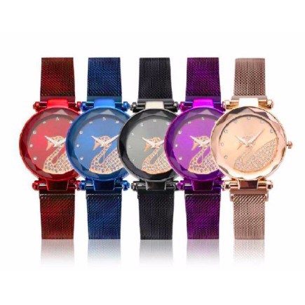 Jual JAM TANGAN WANITA JT288 ANGSA JAM MAGNET RANTAI PLAT DIAMOND ...