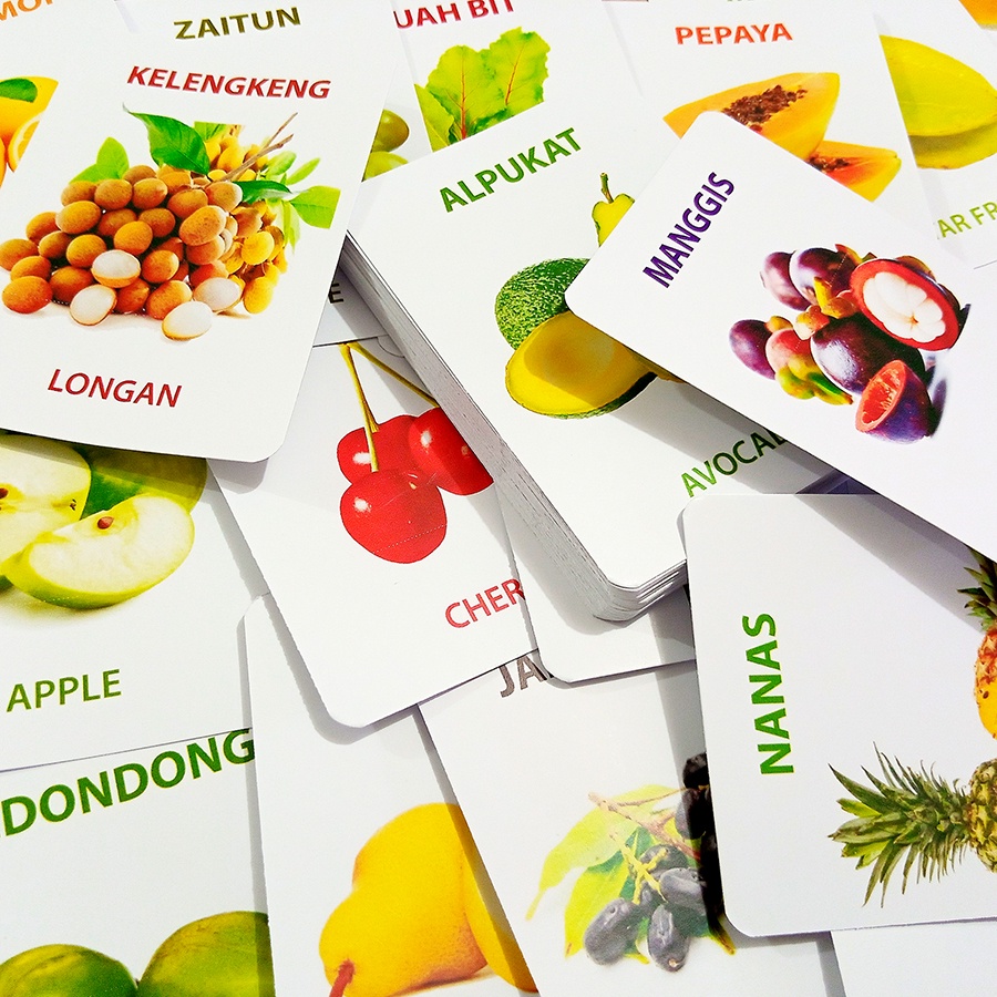 Jual Kartu Edukasi Flash Card kartu Buah Buahan Bahasa Inggris dan ...
