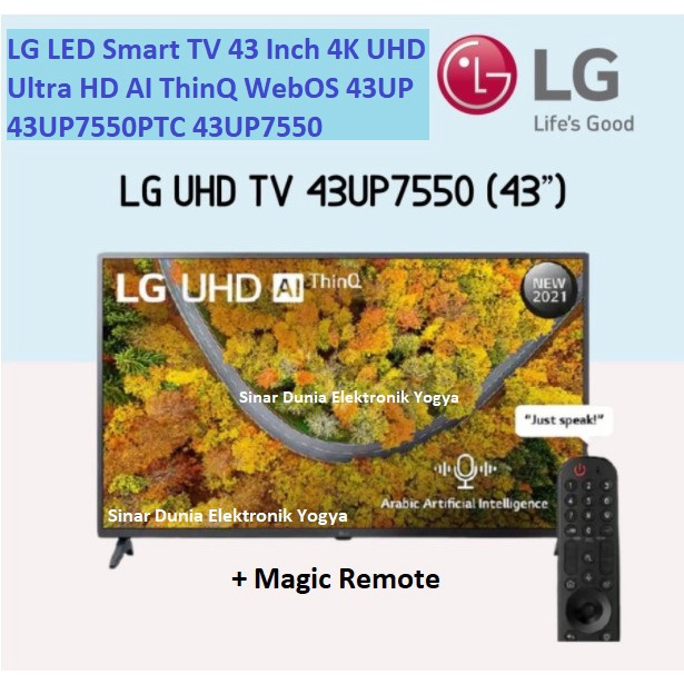 Jual LG LED Smart TV 43" UHD 4K Ultra HD AI ThinQ 43UP7550PTC 43UP7550 ...