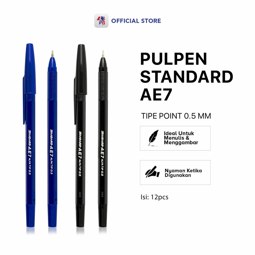 Jual Pulpen / Bolpoin / Ball Pen Standard AE7 0.5 mm Merek Bolpen No 1 ...