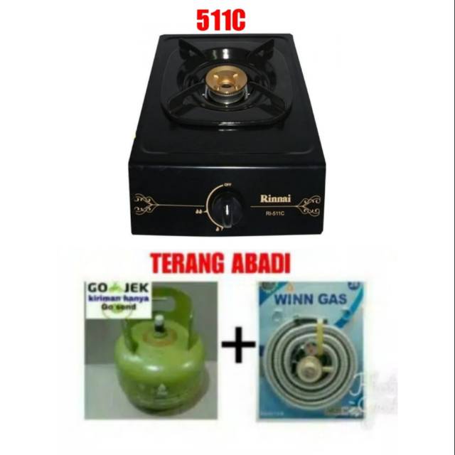 Jual Kompor gas rinnai 511c 1tungku + tabung 3kg plus isi + selang ...