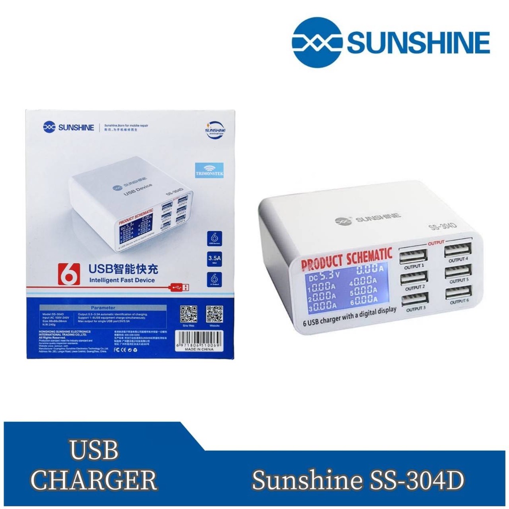 Jual USB CHARGER SUNSHINE 6 LUBANG SS-304D | Shopee Indonesia
