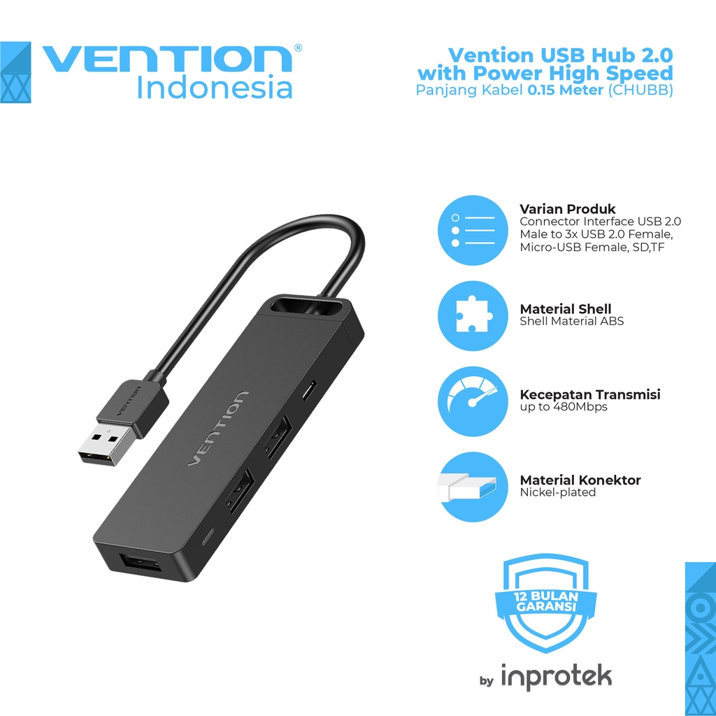 Jual Vention USB Hub 2.0 with Power High Speed for Windows Mac Linux ...