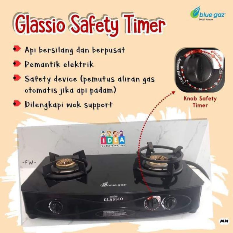 Jual Kompor Glassio Safety Timer Asli Blue Gaz | Shopee Indonesia