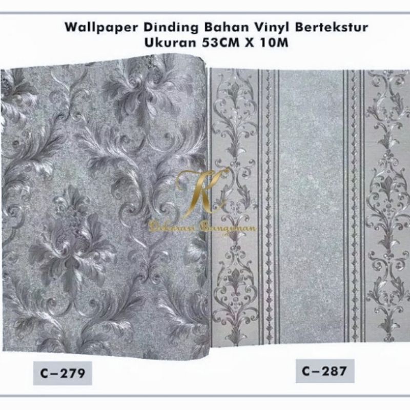 Jual Wallpaper Dinding Klasik Abu Silver Vinyl Premium Mewah Coklat ...