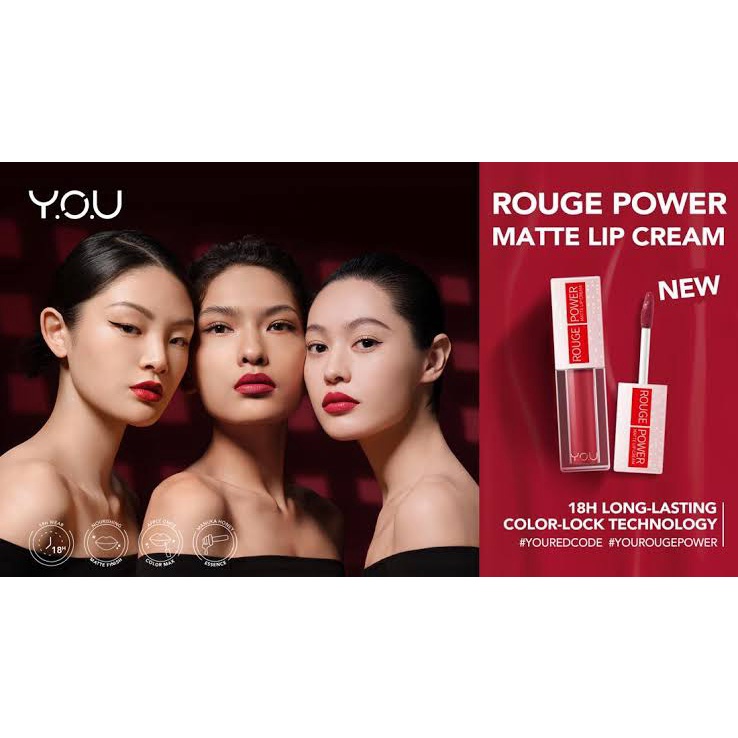 Jual YOU Rouge Power Matte Lip Cream | Matte Finish, Tahan Lama ...
