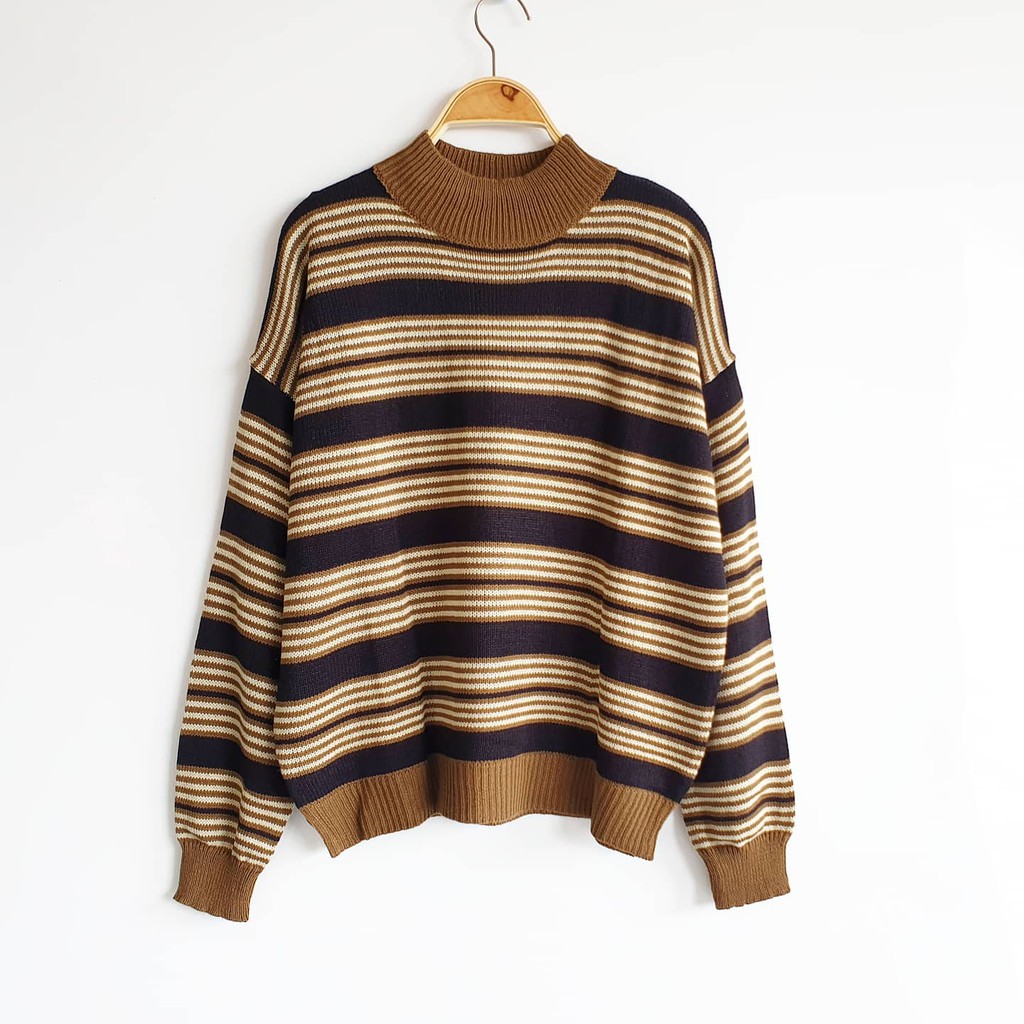 Jual SWEATER TOP STRIPE KNIT FK YARA / YURI / ATASAN WANITA / RAJUT PREMIUM / RAJUT GARIS GARIS ...