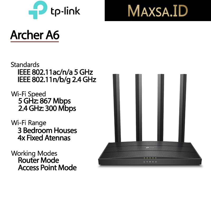 Jual TP-Link Archer A6 AC1200 Wireless MU-MIMO Gigabit Router | Shopee ...