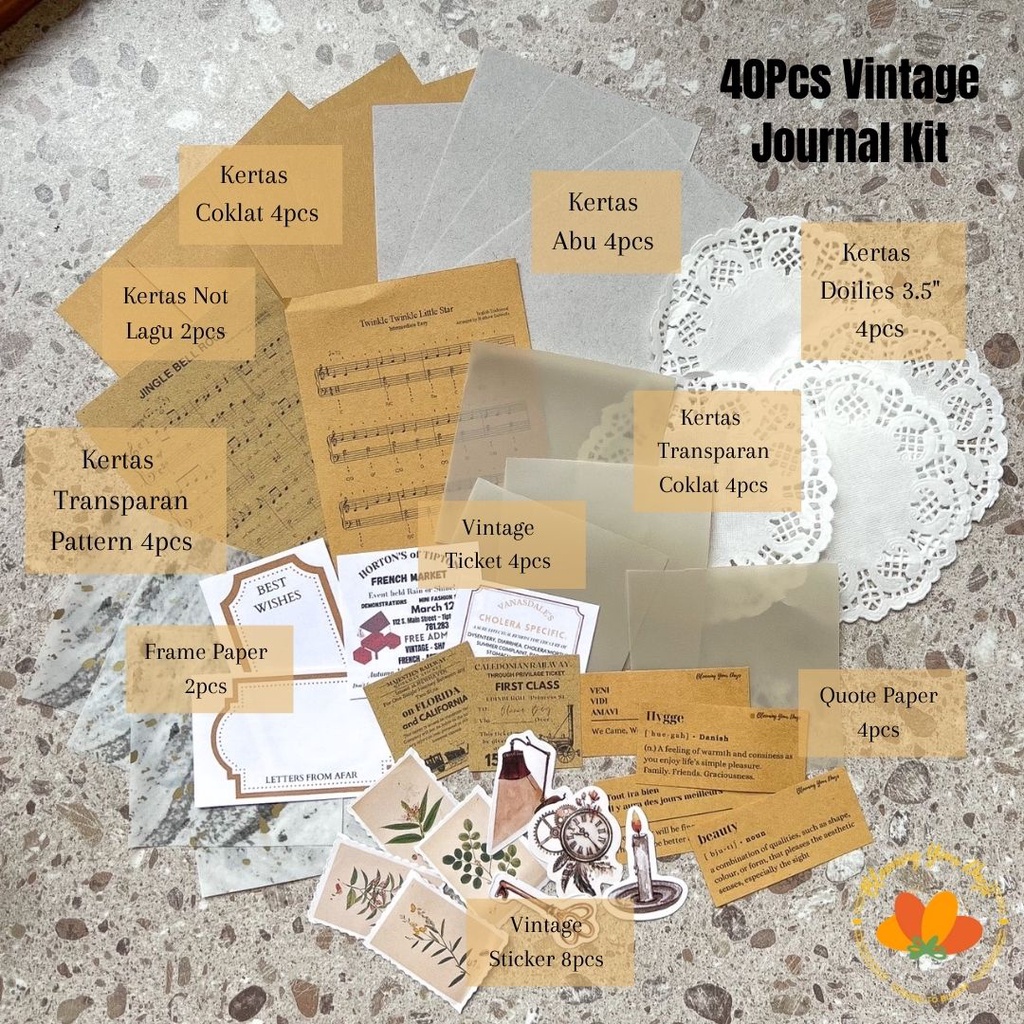 Jual Journal Kit 40pcs Journal Mini Kit Vintage Bujo Journaling Vintage ...