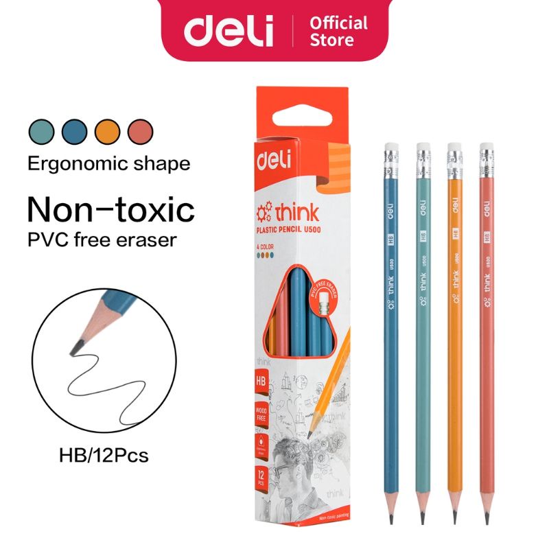 Jual DELI PENSIL SEGITIGA HB GRAFIT BEBAS KAYU, MUDAH DIGENGAM ANAK ...