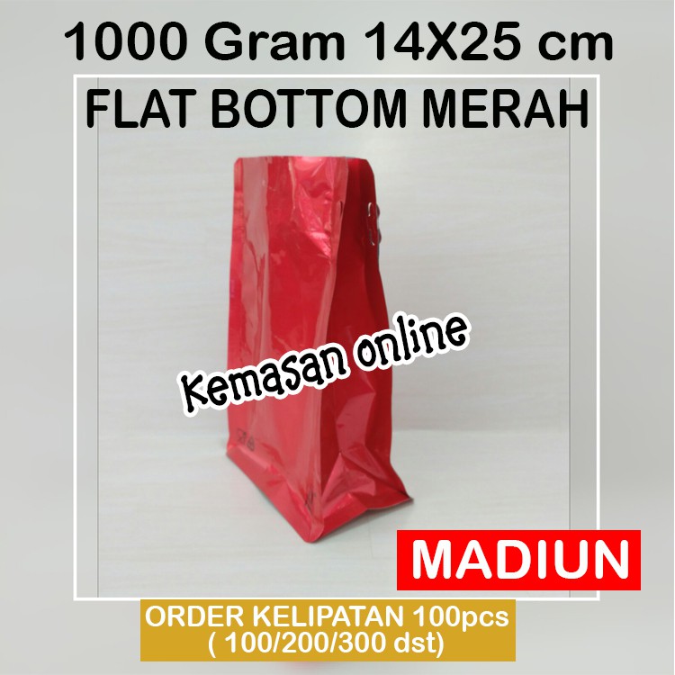 Jual Kemasan Flat Bottom Super Merah 1000 (14x25cm)/Kemasan Kopi 500gr ...