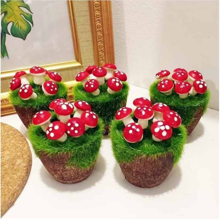 Jual Naindo Jamur Mini Unik Vas Lumut kayu hiasan ruang tamu & kantor ...