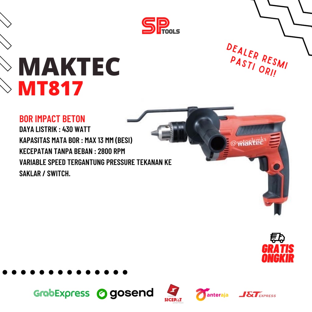 Jual MESIN BOR IMPACT BETON TEMBOK BESI KAYU 13 MM MAKTEC MT817 MT 817 ...