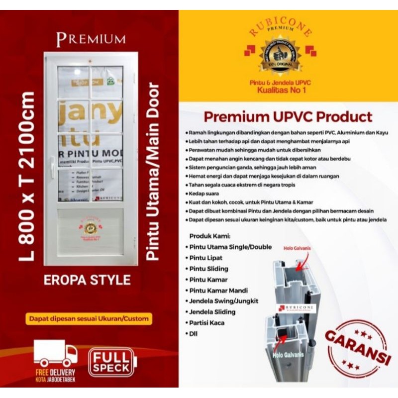 Jual Pintu Utama Upvc Premium Full Speck Eropa style L800 x T2100 - Putih | Shopee Indonesia