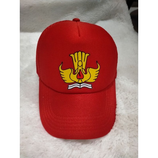 Jual Topi Jaring model SD full merah full sablon DTF | Shopee Indonesia