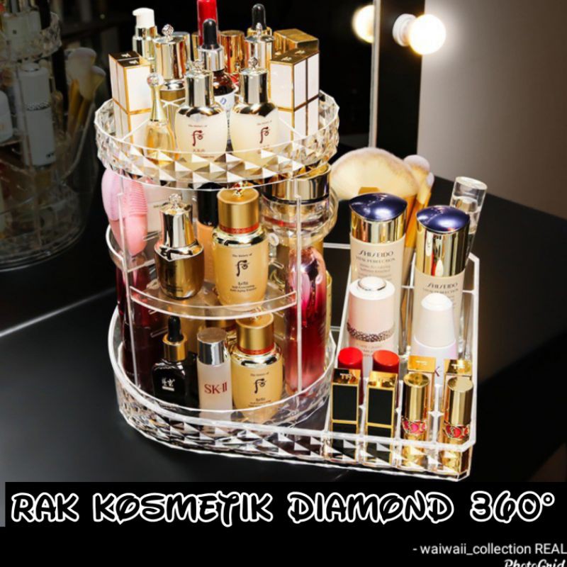 Jual RAK KOSMETIK DIAMOND ARCYLIC PUTAR 360° RAK MAKE UP MINIMALIS RAK ...