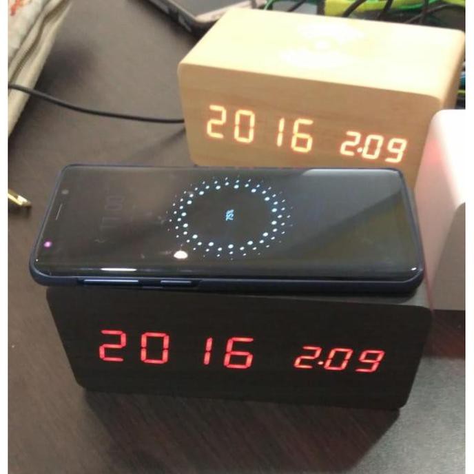 Jual Jam Meja Kayu LED PLUS WIRELESS CHARGER digital Alarm clock ...
