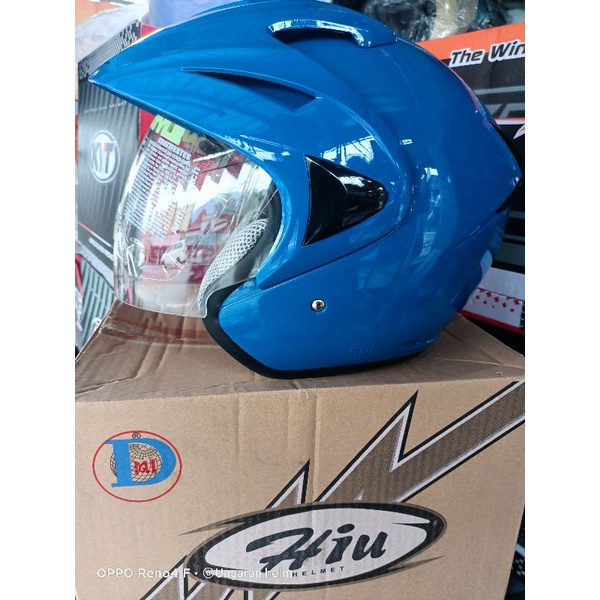 Jual Helm Hiu Arrow solid double visor blue mild | Shopee Indonesia