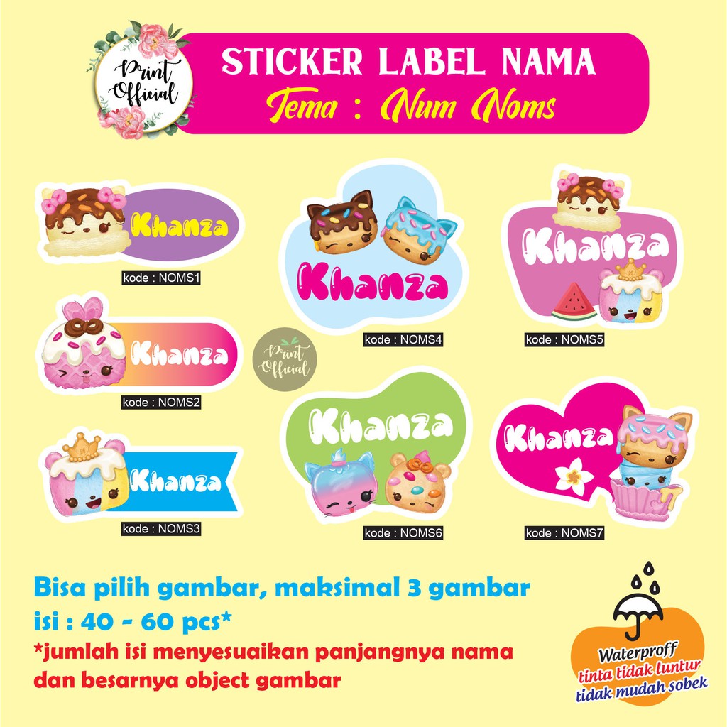 Jual Stiker nama custom waterproof Label nama tema num noms / Tsum tsum ...