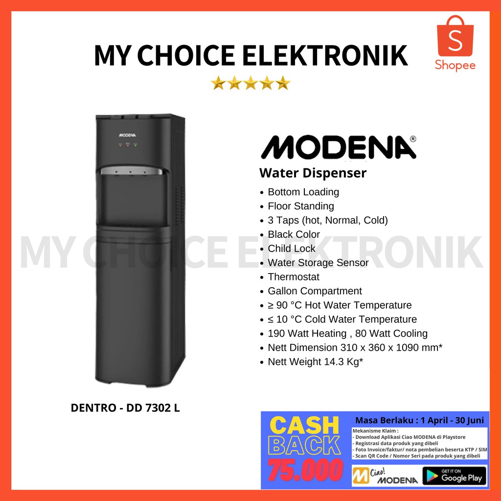 Jual Modena DD 7302 L / DD-7302L Dispenser Bottom Loading-Hitam ...